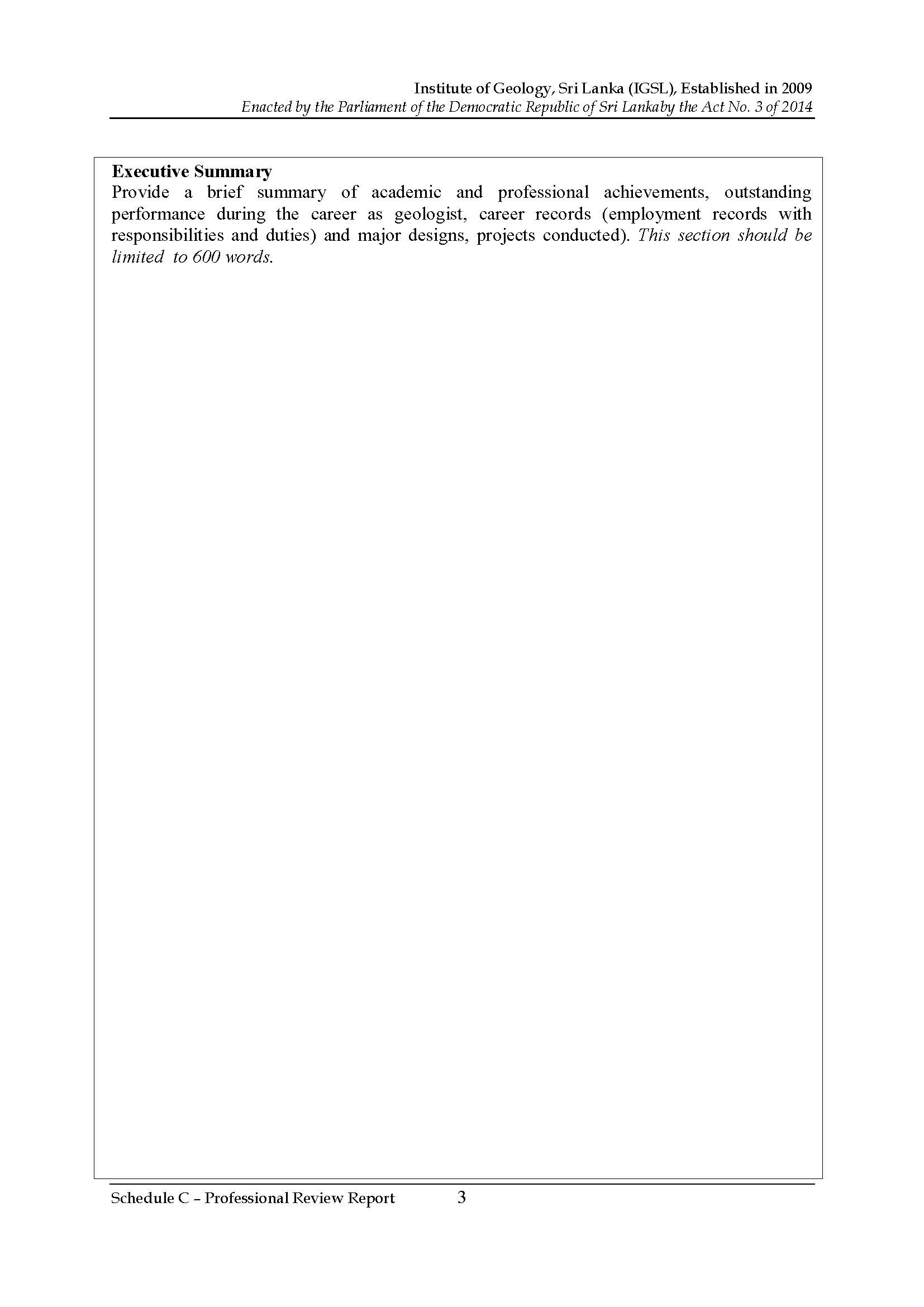 Professional Review Report (Schedule C)